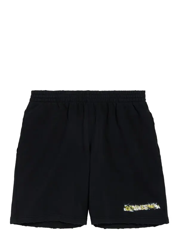 Balenciaga Cotton Distressed Logo Shorts - Black