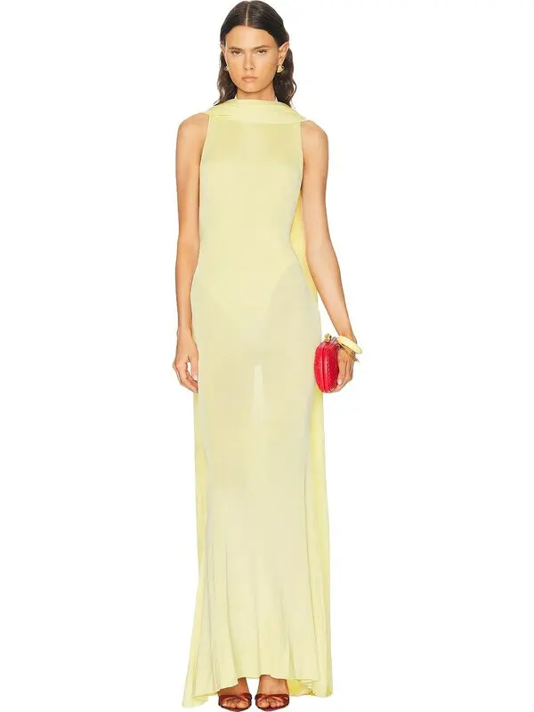 SELF-PORTRAIT Viscose Knit Scarf Maxi Dress - Yellow