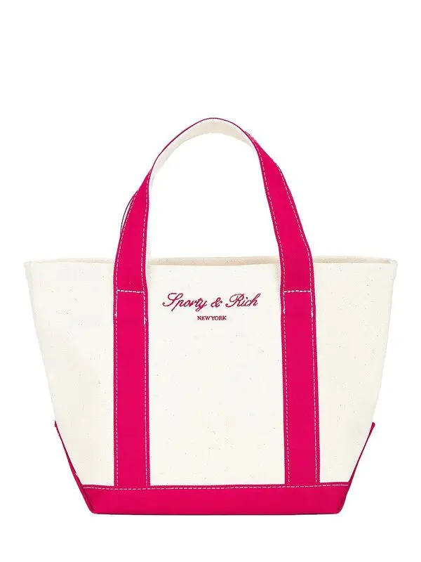 SPORTY & RICH Signature Ny Logo Mini Tote Bag - Natural & Ruby