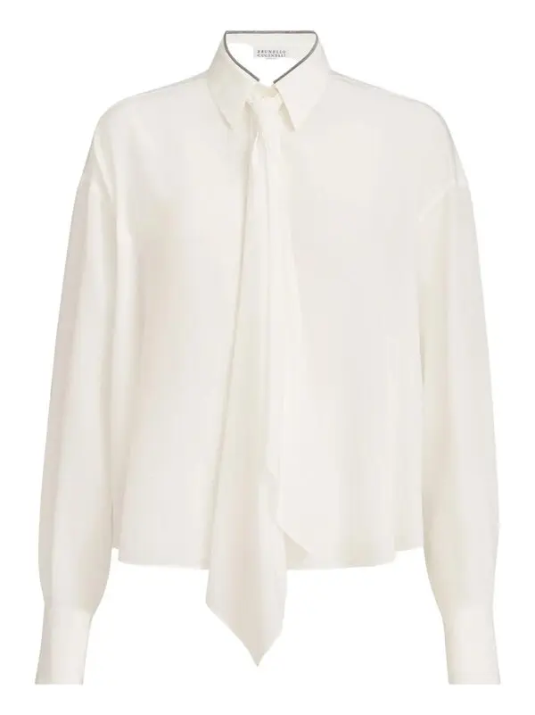 Brunello Cucinelli Long Sleeved Shirt With Sparkly Trim - White