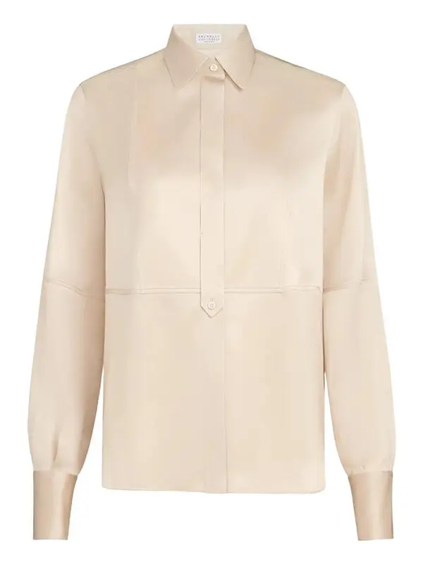Brunello Cucinelli Stretch Silk Satin Shirt With Monili - Sand