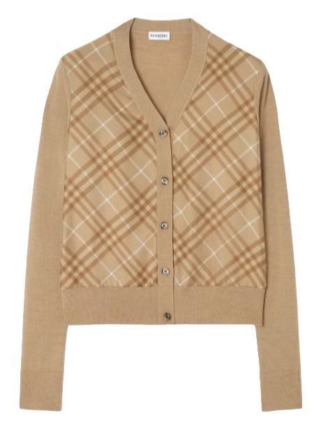 Burberry Check Panel Buttoned Cardigan - Camel