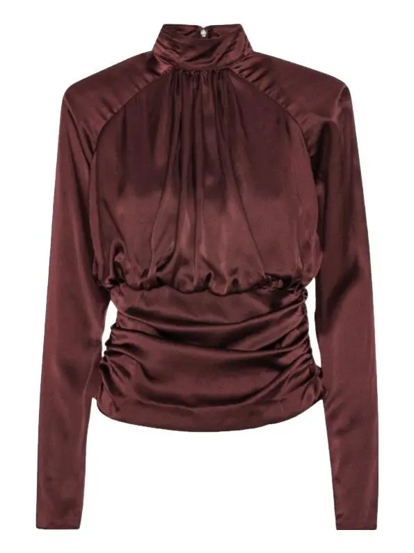 ROTATE BY BIRGER CHRISTENSEN Pleated Long-sleeved Blouse - Red