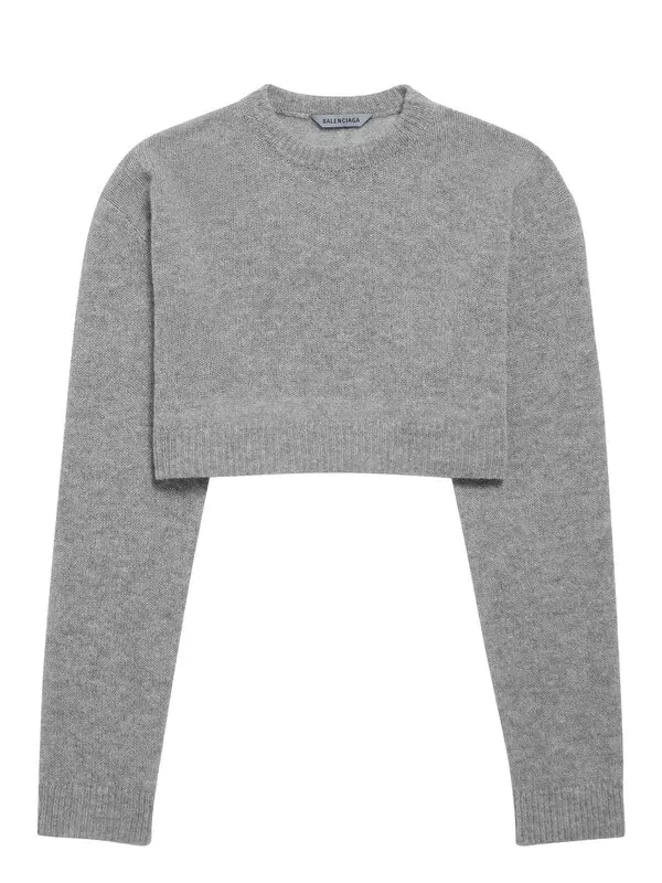 Balenciaga Cashmere Crew Neck Cropped Sweater - Grey