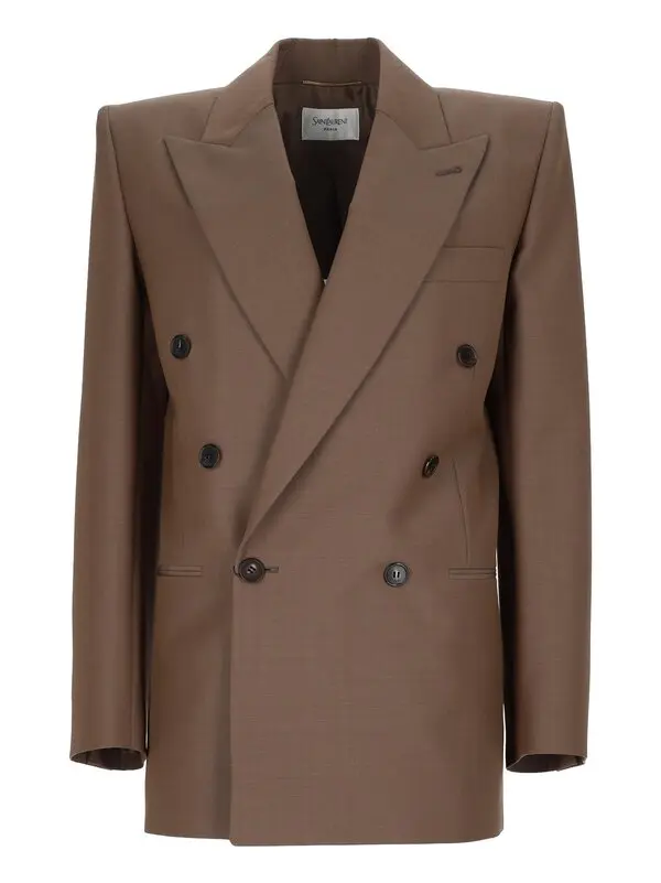 Saint Laurent Double Breasted Wool And Mohair Jacket - Brown