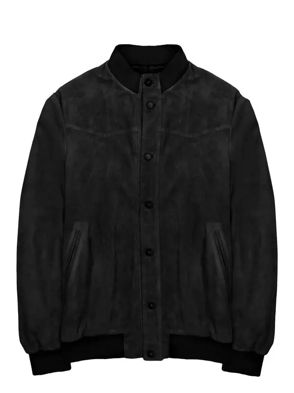 LOW BRAND Suede Bomber Jacket - Black