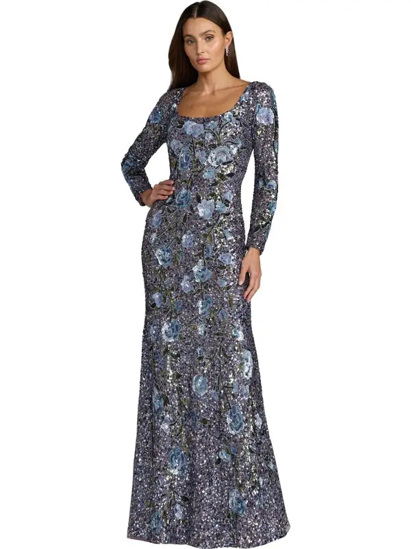 Mac Duggal Sequined Floral Gown - Hydrangea Multi