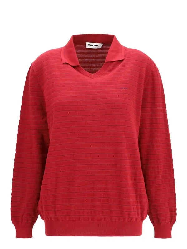 Miu Miu Cotton V-neck Sweater With Striped Pattern - Multicolor