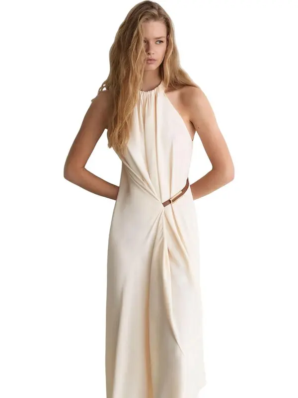 REISS Evie Half-belt Gathered Maxi Dress - Ivory