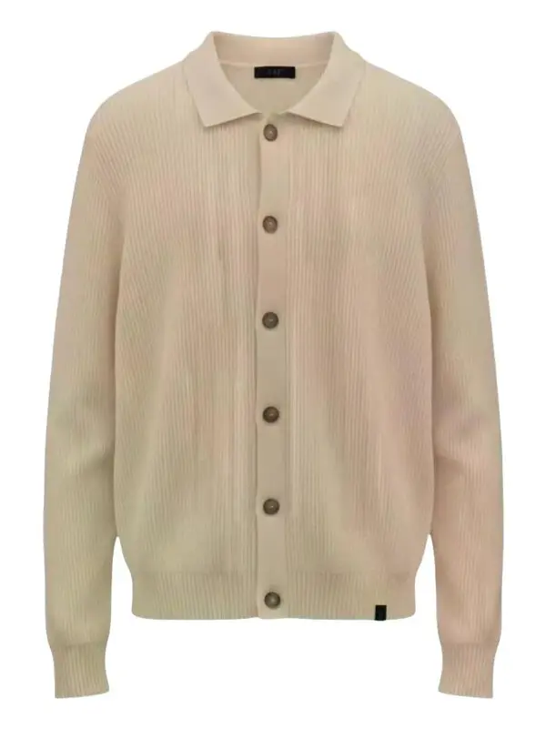 FAY Ribbed Knit Polo Cardigan - Neutrals
