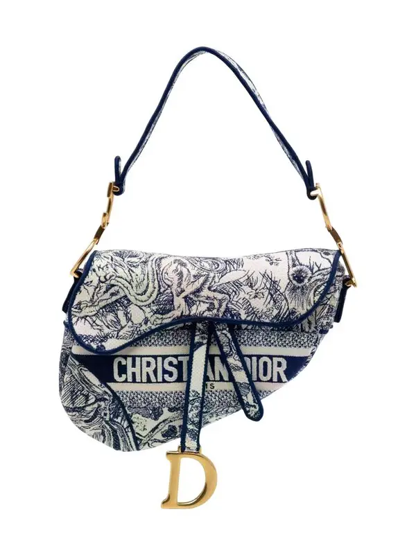 Dior Embroidered Canvas Saddle Bag - Blue