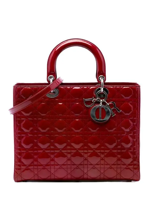Dior Large Patent Cannage Lady Satchel - Red