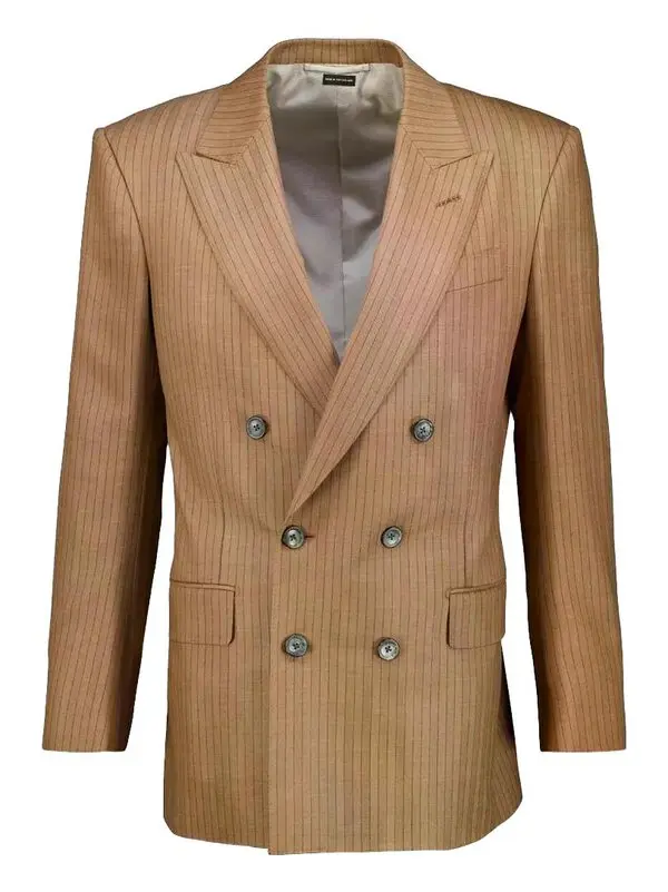 TOM FORD Stripe-print Double-breasted Jacket - Neutrals