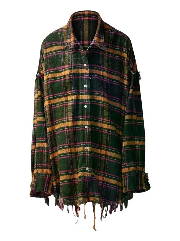 R13 Distressed Check-pattern Shirt - Green