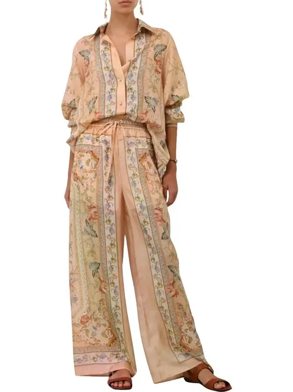 Zimmermann Roselight Floral-print Silk Wide-leg Trousers - Neutrals