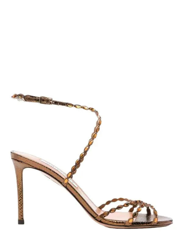 AQUAZZURA Love Struck Crystal-embellished Sandals - Brown