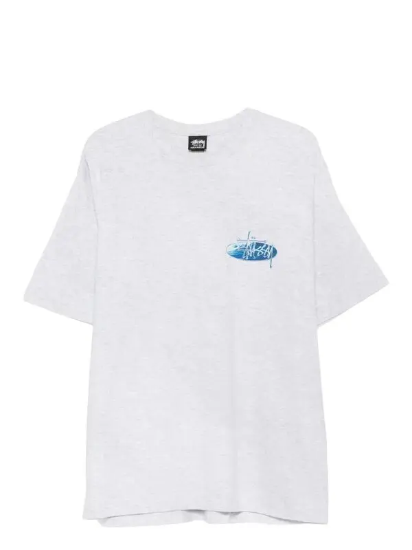 StÜssy Wave Oval Logo Print Cotton T-shirt - Grey