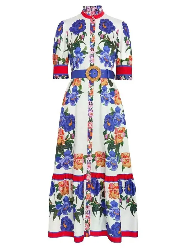 Borgo De Nor Floral Print Belted Maxi Dress - White