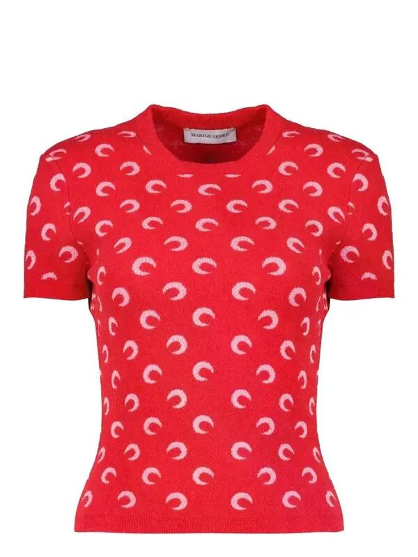 MARINE SERRE Bouclé Texture Moon Logo T-shirt - Red