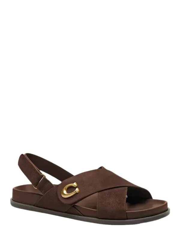 COACH Crossover Strap Sandals With Logo Plaque - Brown