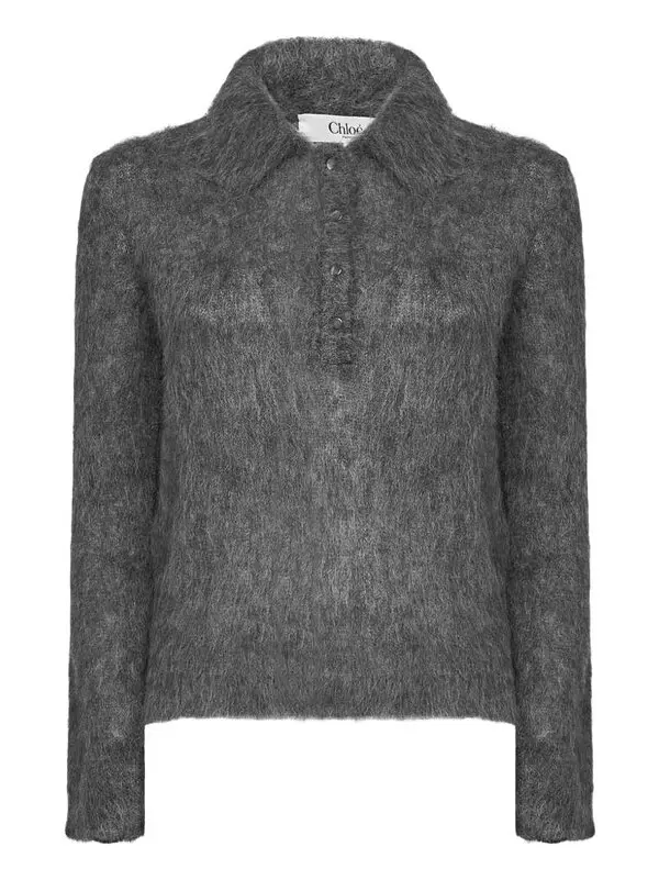 Chloé Brushed-knit Polo - Grey
