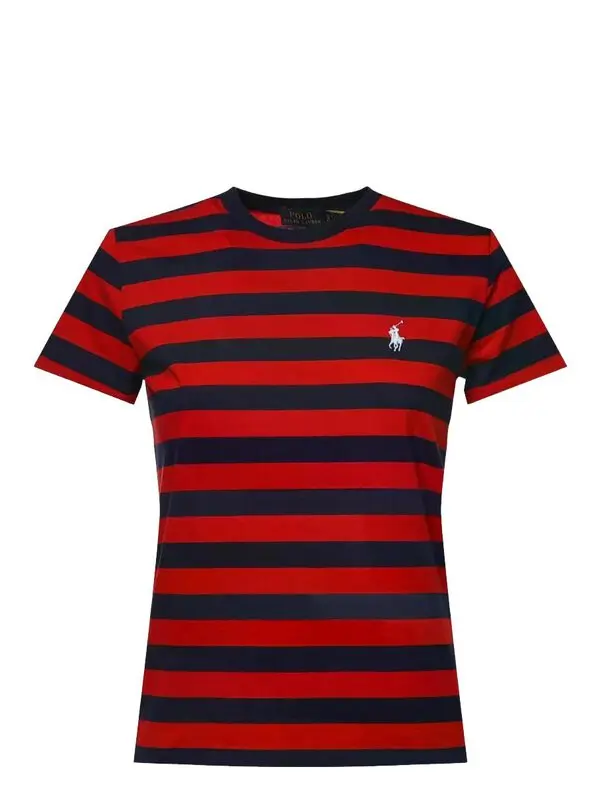 Polo Ralph Lauren Striped Embroidered Logo T-shirt - Red