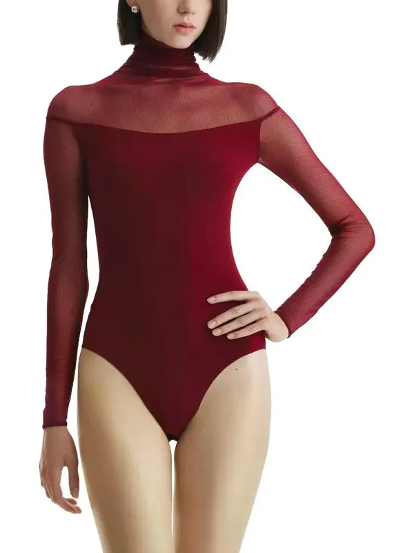 2310 STUDIO High-neck Long-sleeve Bodysuit With Mesh Panels - Red