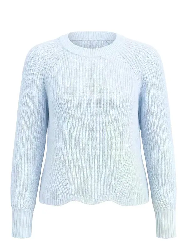 Autumn Cashmere Scallop-edge Shaker-stitch Sweater - Blue