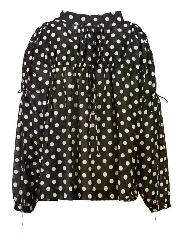 HANNES ROETHER Polka-dot Drawstring Blouse - Black