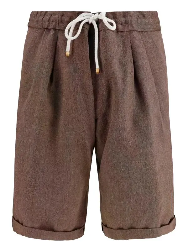 Brunello Cucinelli Chevron Pattern Pleated Shorts - Brown