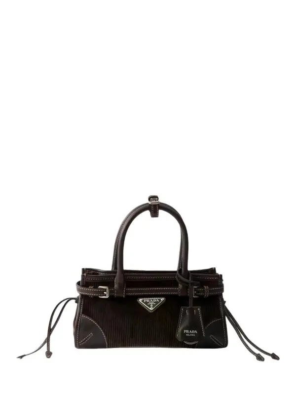 Prada Bonnie Small Corduroy And Leather Handbag - Brown