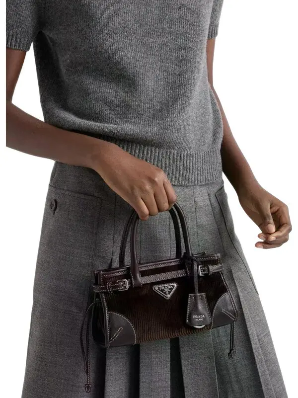 Prada Bonnie Small Corduroy And Leather Handbag - Brown