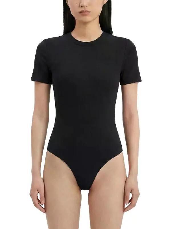 Wardrobe.NYC Ribbed Knit Short-sleeve Bodysuit - Black