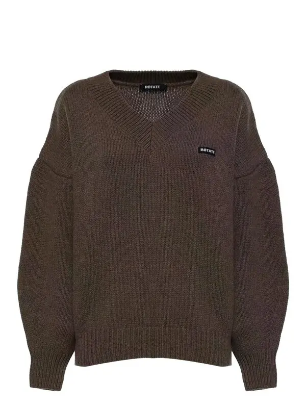 ROTATE BY BIRGER CHRISTENSEN Logo Patch V-neck Sweater - Brown