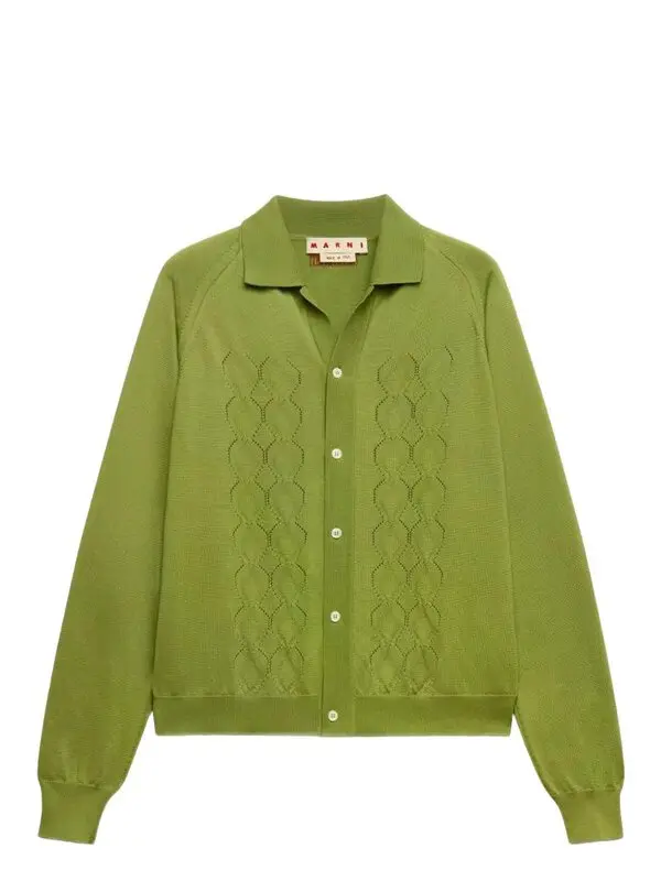 Marni Techno Knit Cardigan With Polo Collar - Green