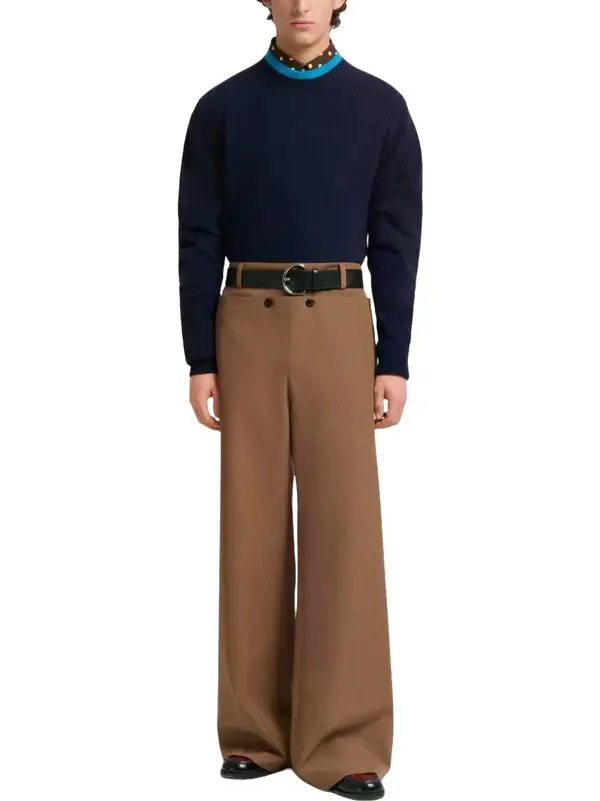 Marni Technical Wool Trousers With Buttoned Flap - Brown