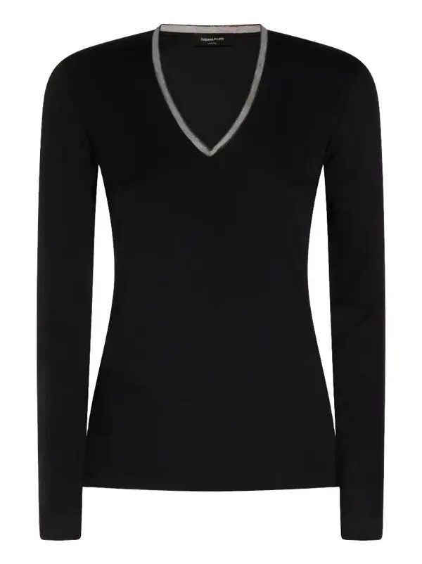 Fabiana Filippi Lace-trim V-neck T-shirt - Black