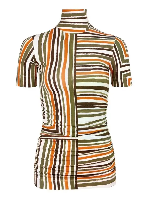 Silvia Tcherassi Leiza Striped High Neck T-shirt - Orange