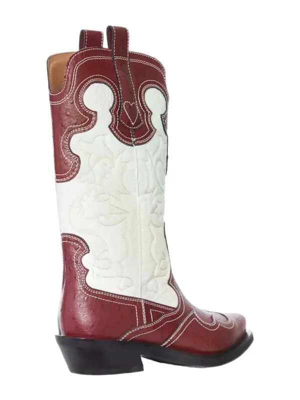 GANNI Embroidered Two-tone Boots - Red