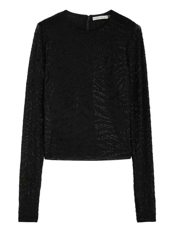 Alice + Olivia Delaina Embellished Tulle Top - Black