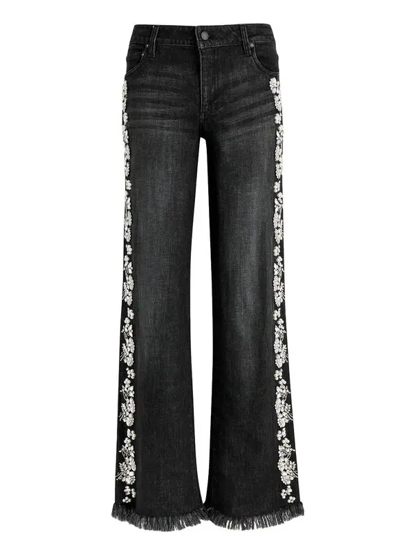 Alice + Olivia Roxie Embellished Straight-leg Jeans - Black