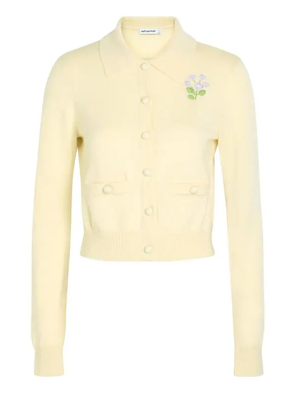 SELF-PORTRAIT Floral Embroidered Wool Cardigan - Yellow
