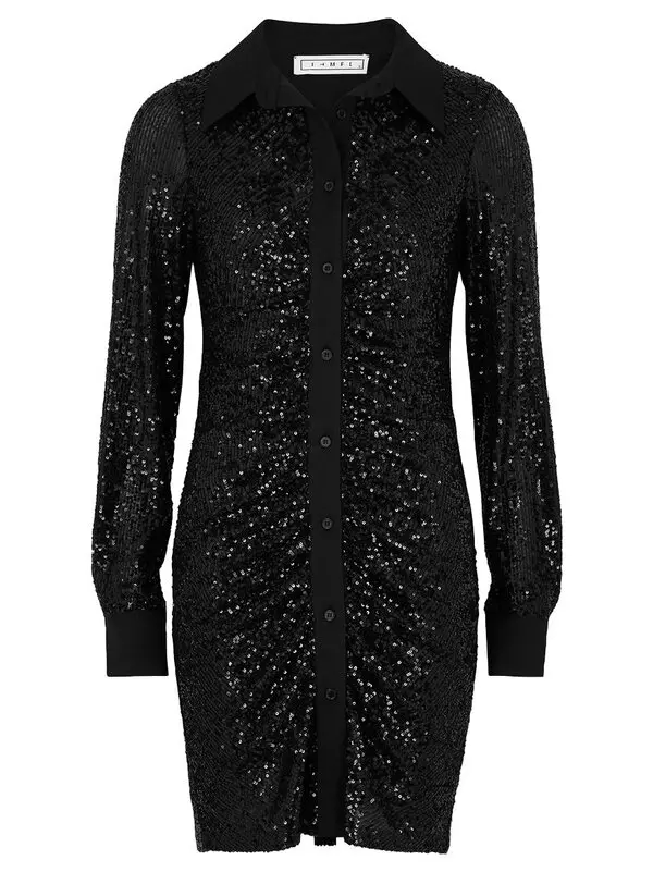 IN THE MOOD FOR LOVE Lina Sequin Shirt Dress - Black