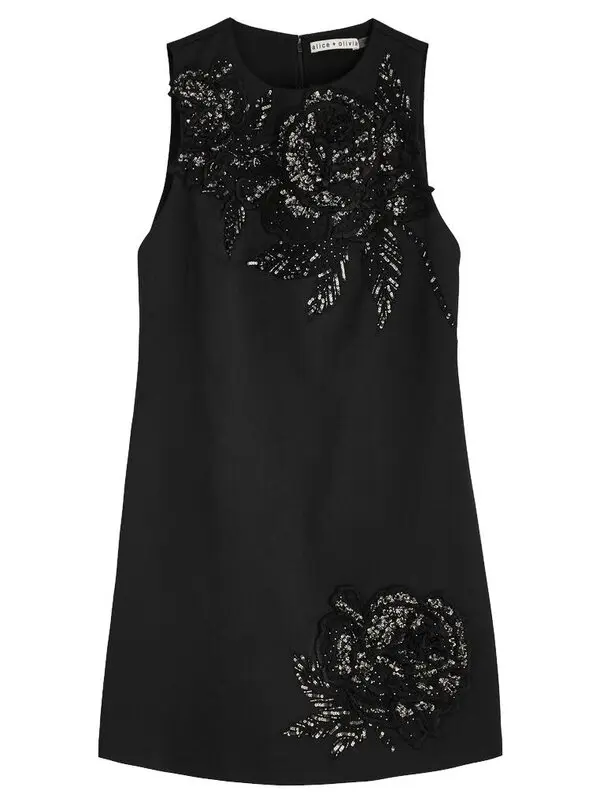 Alice + Olivia Embellished Satin Mini Dress - Black