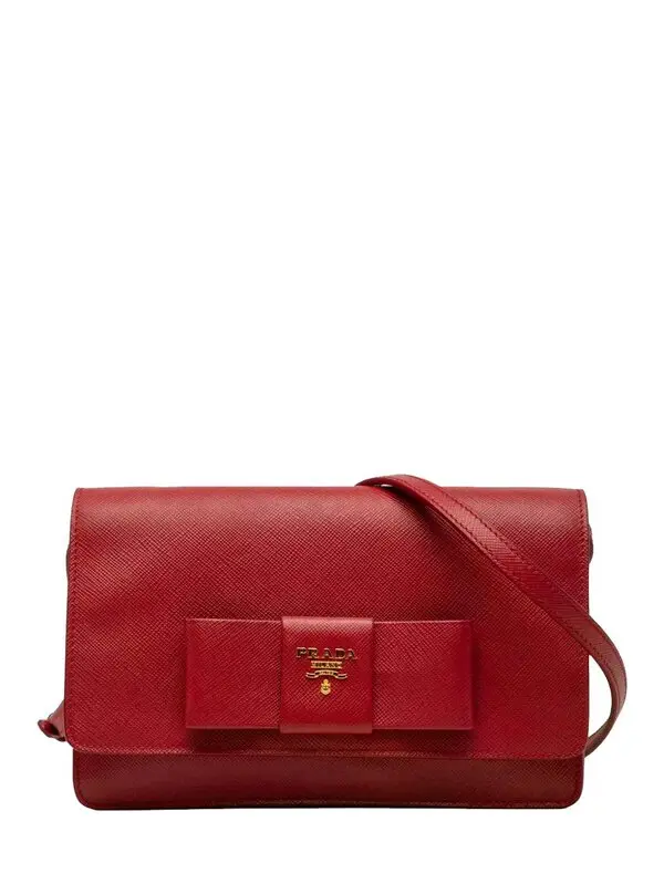 Prada Saffiano Lux Wallet On Strap Crossbody Bag - Red