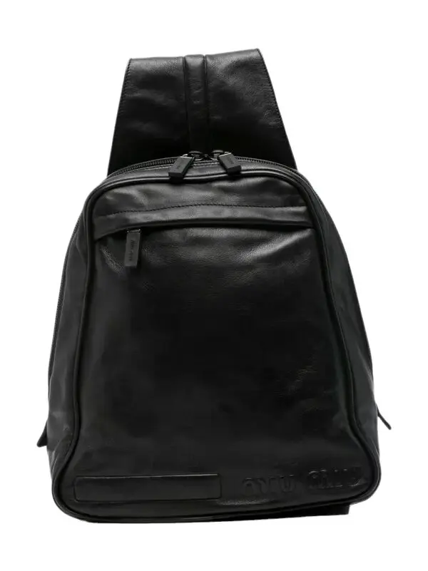 Miu Miu Leather Logo-embossed Backpack - Black