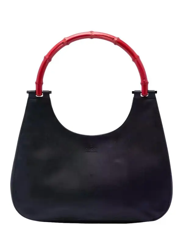 Gucci Calfskin Bamboo Handbag - Black