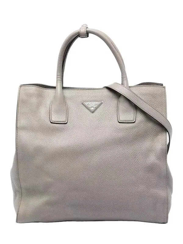Prada Vitello Daino Convertible Tote Satchel - Grey