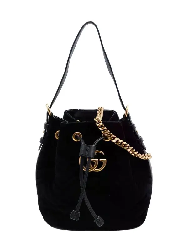 Gucci Gg Marmont 2.0 Matelassé Velvet Bucket Bag - Black