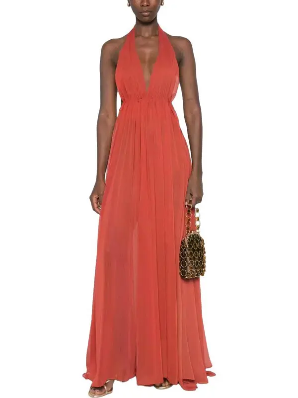 Arcina Ori Florence Halterneck Pleated Maxi Dress - Orange